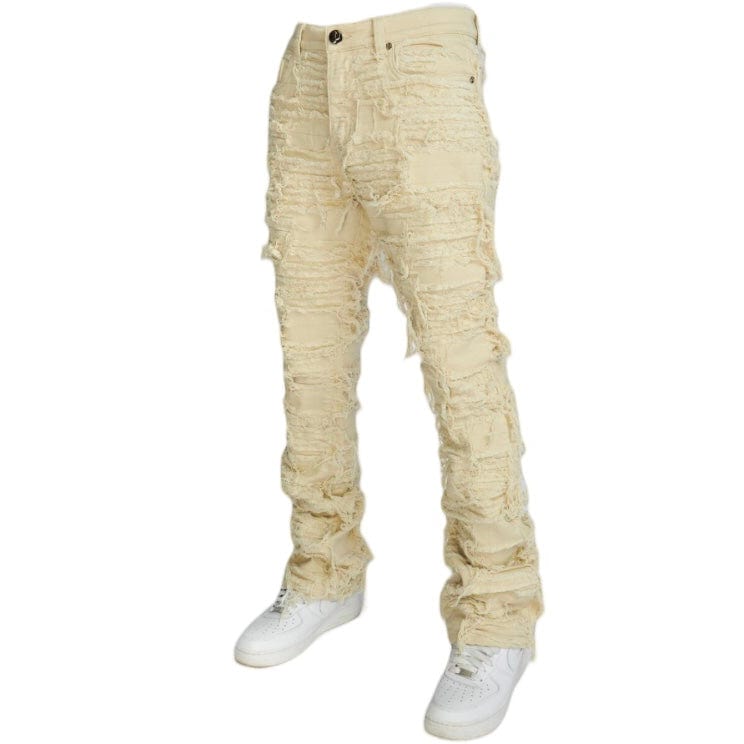 Foreign Brand Politics Thrashed Distressed Stacked Flare Jeans (Cream ...