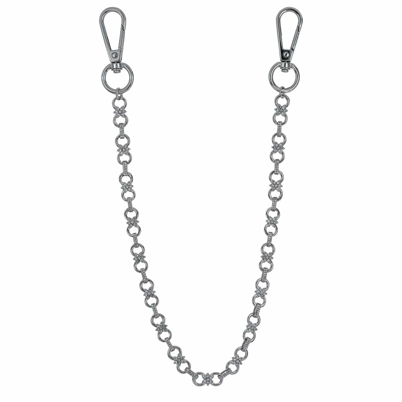 Jewelry Essentials 11mm Floral Iced Out Pant Chain 22" (Silver) BKC-12