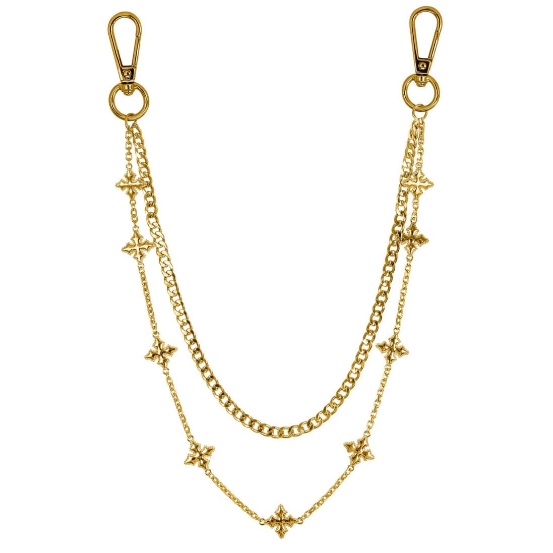 Jewelry Essentials Double Layered Silver Cross Pant Chains (Gold) BKC-