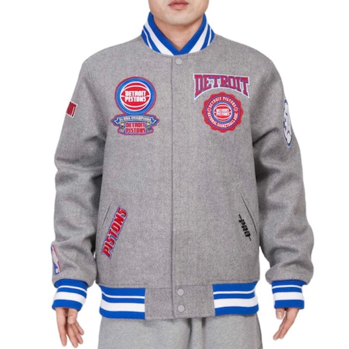Pro Standard Detroit Pistons Crest Emblem Varsity Jacket (Heather Grey