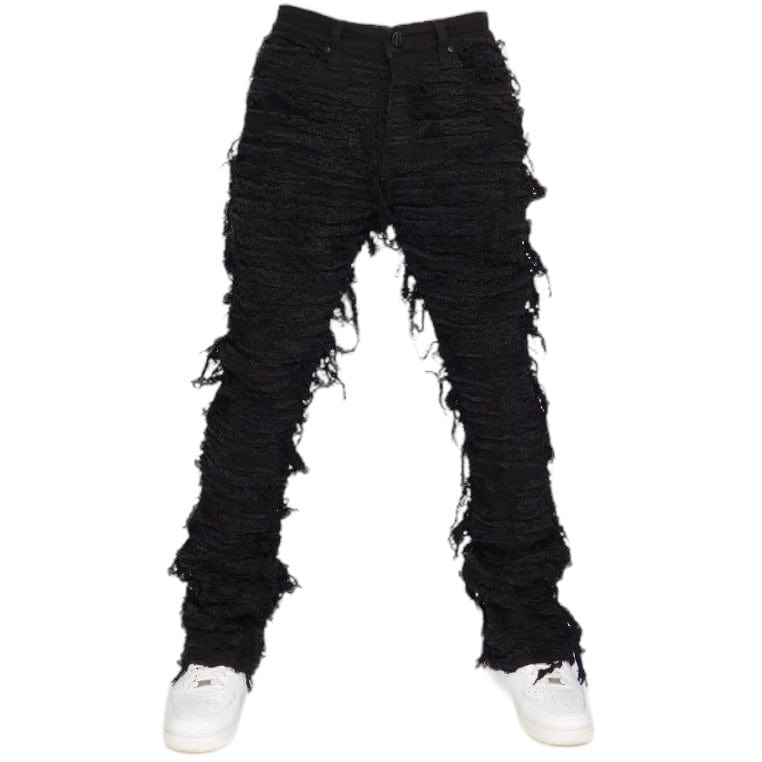Foreign Brand Politics Thrashed Distressed Stacked Flare Jeans (Black)